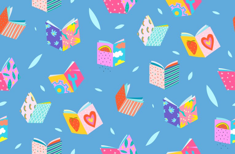 Reading books colorful seamless pattern background