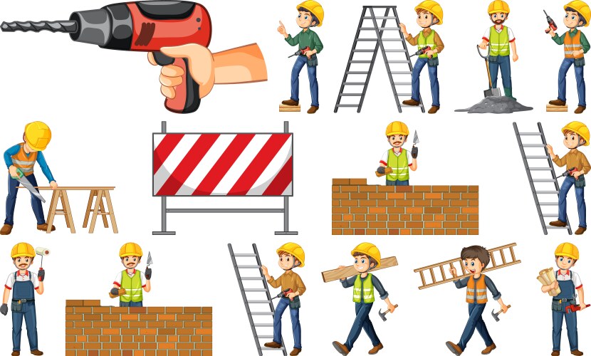 Construction floor and window installer workers Vector Image