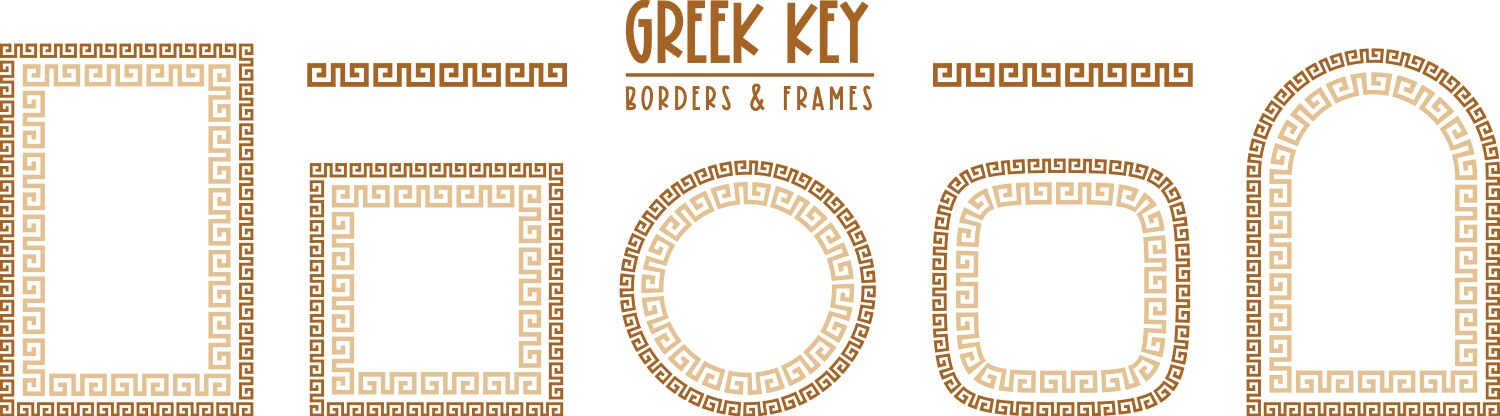 Greek key pattern seamless borders set Royalty Free Vector