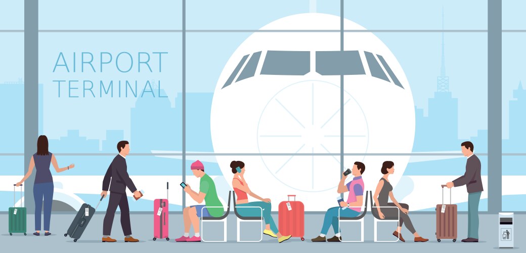 Airport terminal security check x-ray scan seats Vector Image