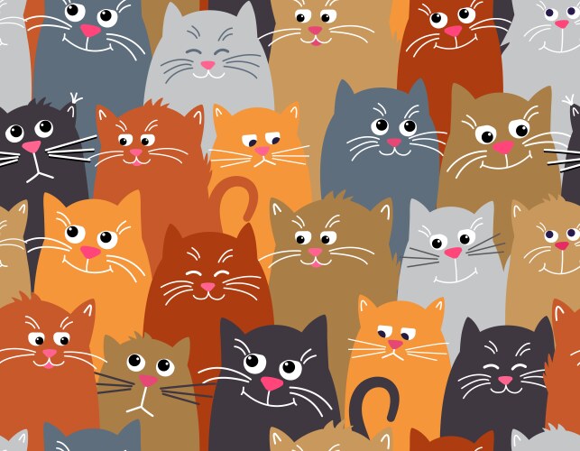 Cute cats grey seamless pattern background flat Vector Image