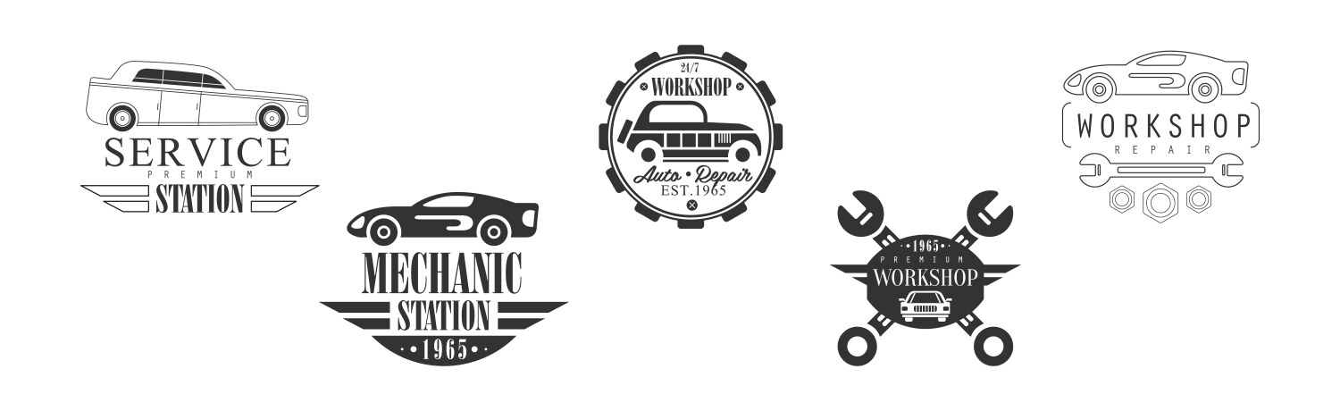 Auto repair and mechanic workshop label emblem Vector Image