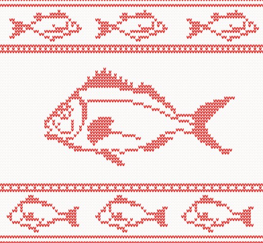 Knitted pattern with fish skeleton Royalty Free Vector Image