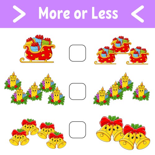 More or less educational activity worksheet Vector Image