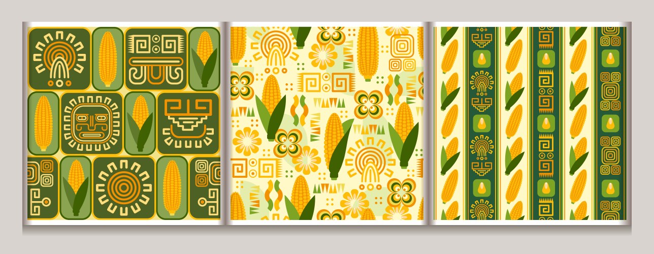 Seamless geometric patterns with corn icons Vector Image