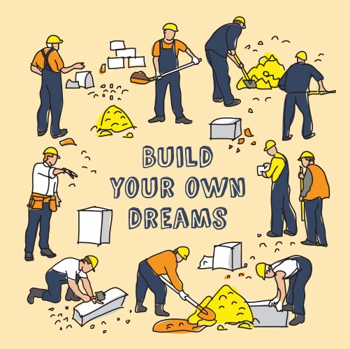 Building people and construction equipment Vector Image