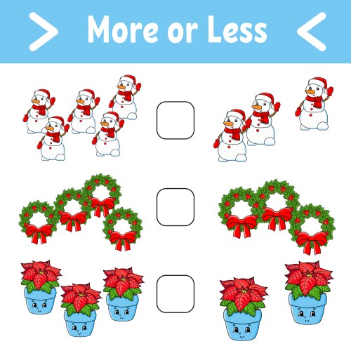 More or less educational activity worksheet Vector Image