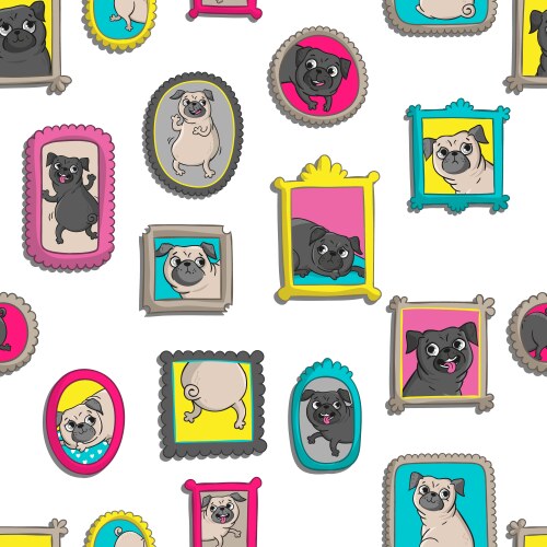 Printable set with cute pugs Royalty Free Vector Image