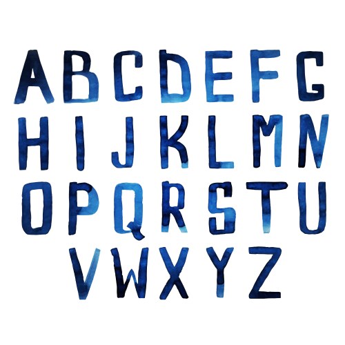 Handwritten blue watercolor alphabet Royalty Free Vector