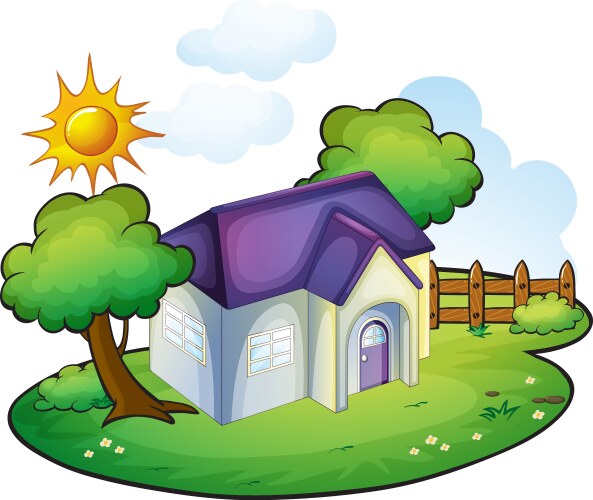 Cartoon barn house with a cabin on hill Royalty Free Vector