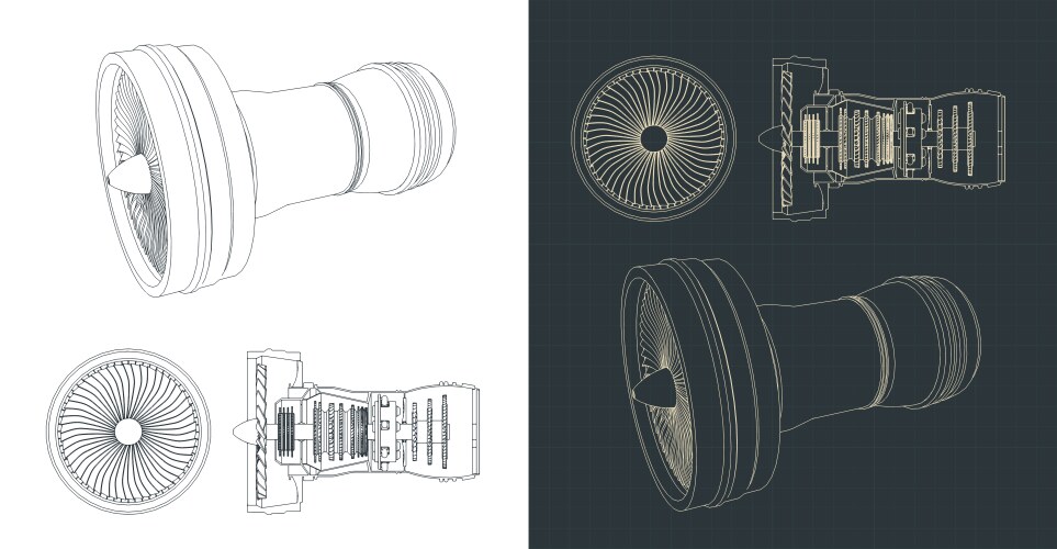 Turbofan engine isometric blueprints Royalty Free Vector Turbofan engine isometric blueprints Royalty Free Vector