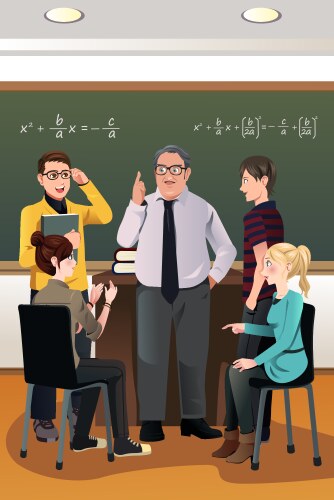 Student solving math problem in class Royalty Free Vector