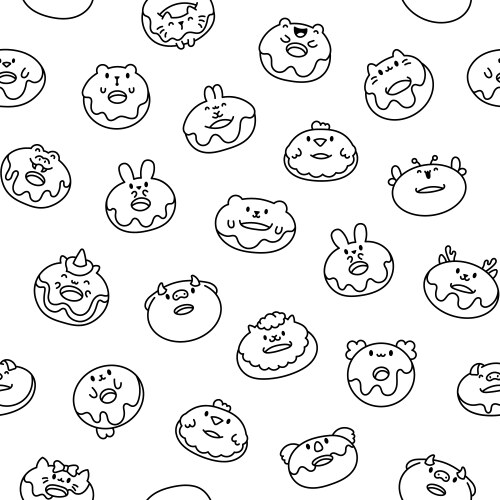 Cute kawaii donut with animal face seamless Vector Image