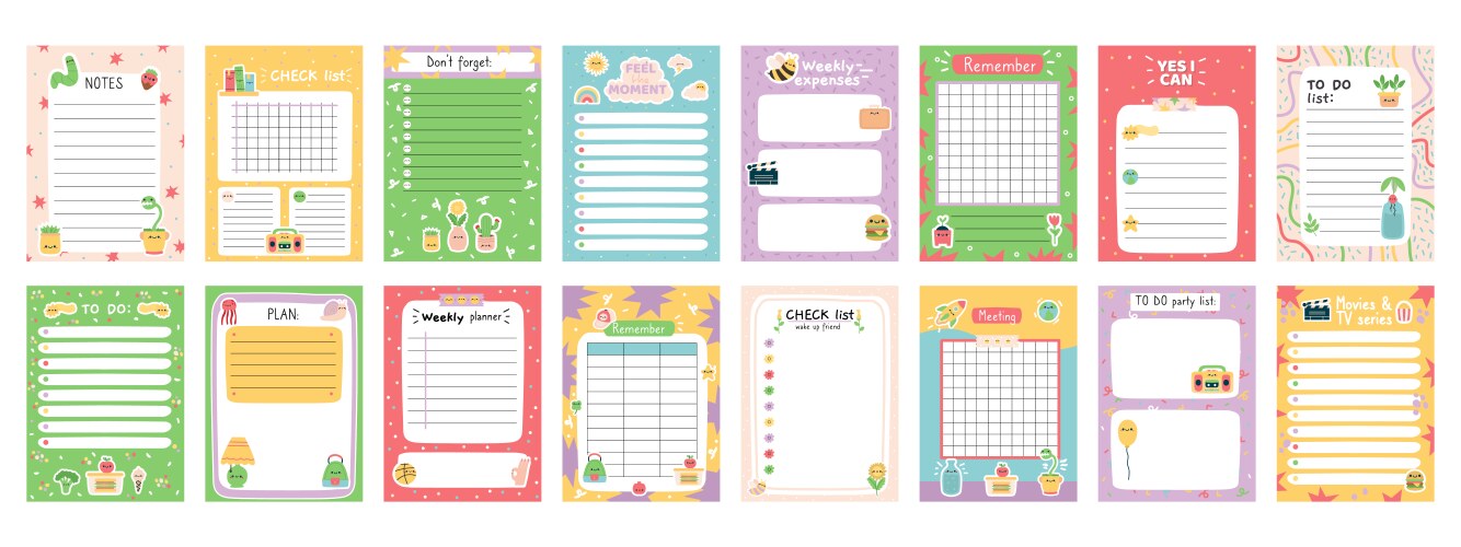 Kids weekly planner with cute monster cartoon Vector Image