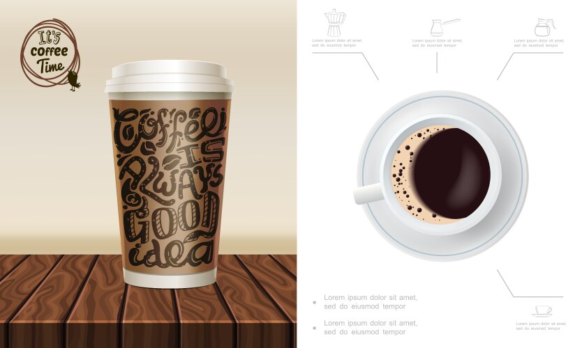 Round brown retro coffee label with ribbon Vector Image