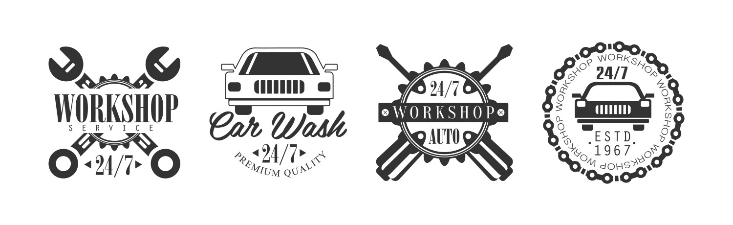 Auto repair and mechanic workshop label emblem Vector Image