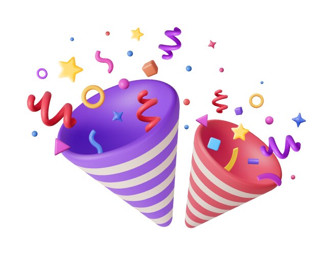 3d party popper with confetti Royalty Free Vector Image