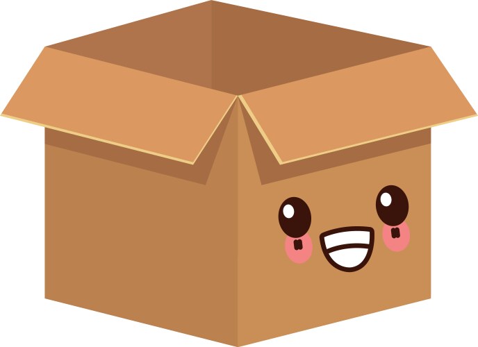 Cardboard box isolated kawaii cartoon Royalty Free Vector