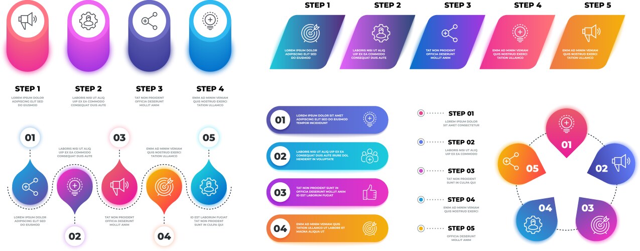 Infographics chart set charts result graphs icons Vector Image