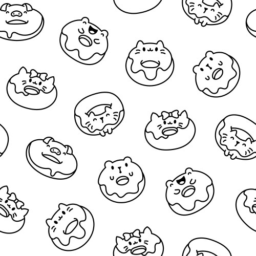 Cute kawaii donut with animal face seamless Vector Image