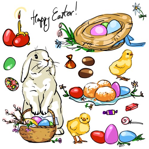 Cute cartoon hares and a bear easter bunnies Vector Image