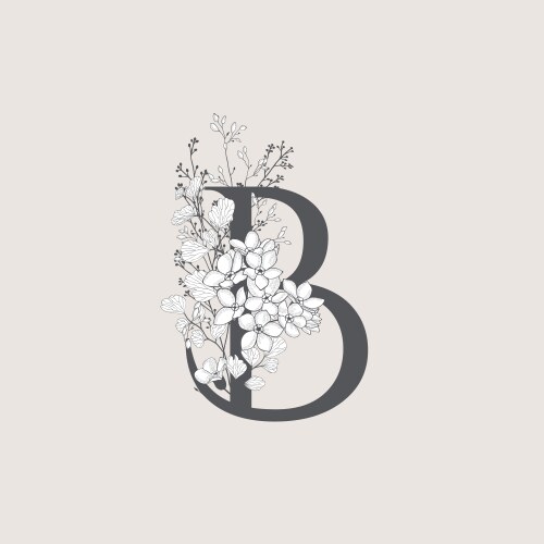Hand drawn floral b monogram and logo Royalty Free Vector