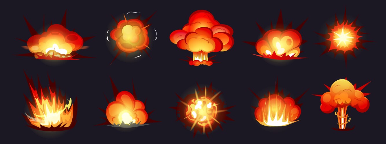 Bomb explosion rocket hit animation effect Vector Image