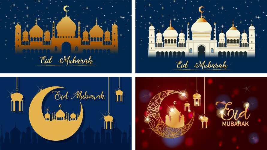 Eid mubarak card with muslim religious symbols Vector Image
