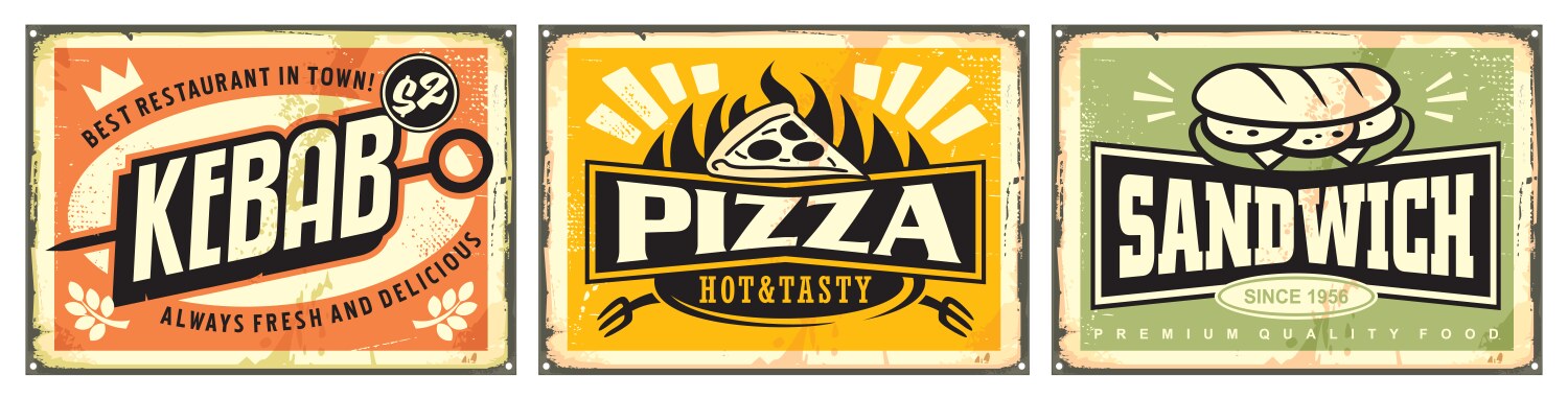 Collection retro food restaurant signs Royalty Free Vector