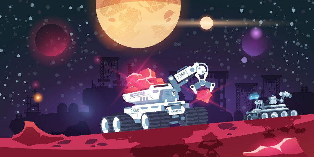 Cartoon set of alien ufo and planets on night sky Vector Image