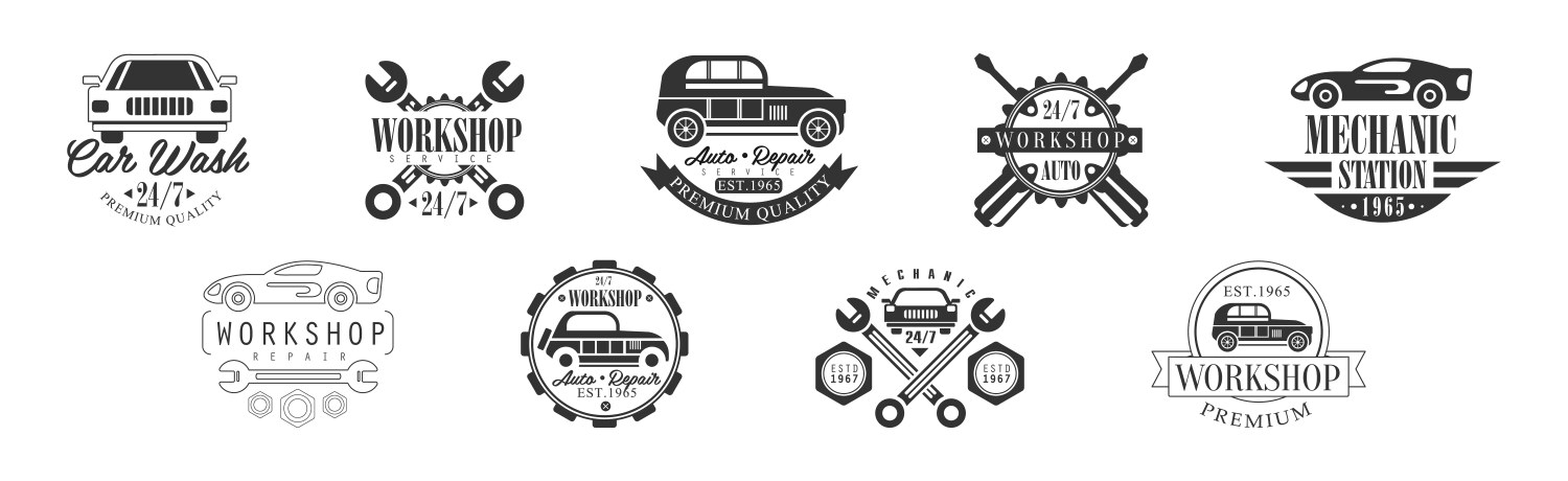 Auto repair and mechanic workshop label emblem Vector Image
