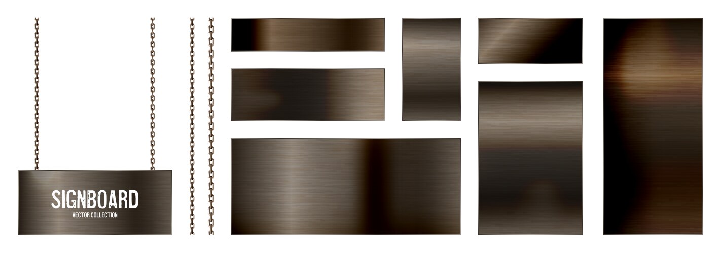 Metal banners hanging on a chain realistic shiny Vector Image