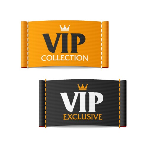 Three clothing labels featuring company branding Vector Image