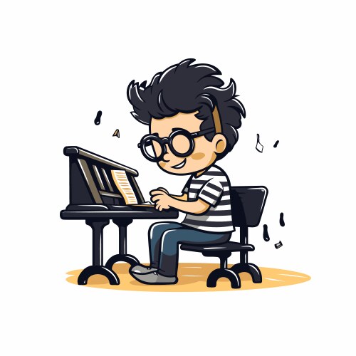 Cartoon boy playing the piano on white background Vector Image
