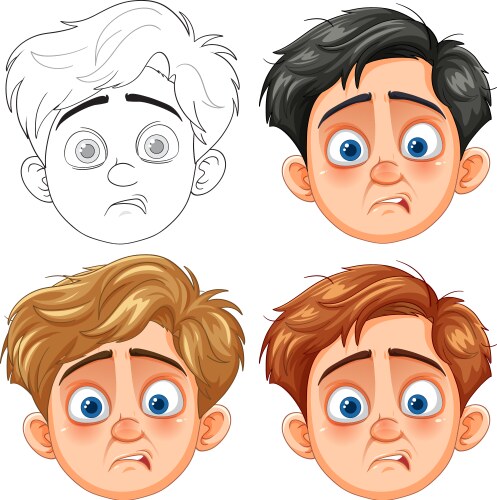 Four variations of a worried face Royalty Free Vector Image