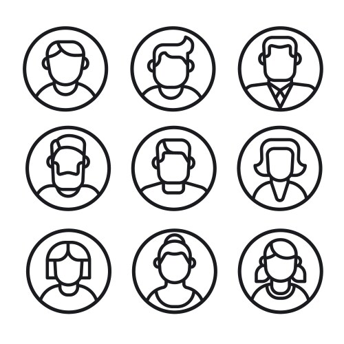 Girls outline avatars collection Royalty Free Vector Image