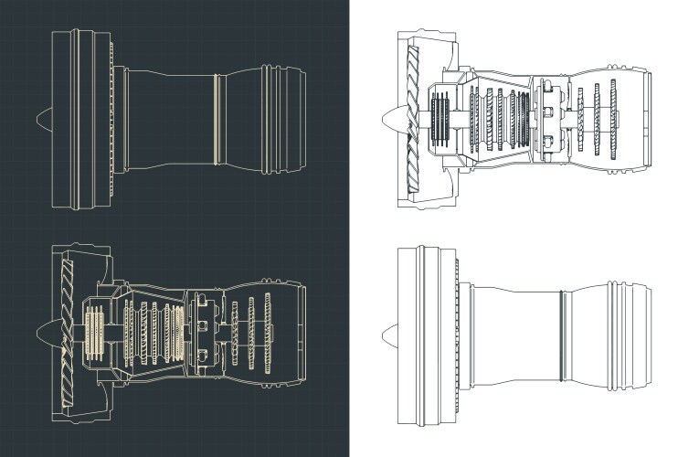 Turbofan compressor drawings Royalty Free Vector Image