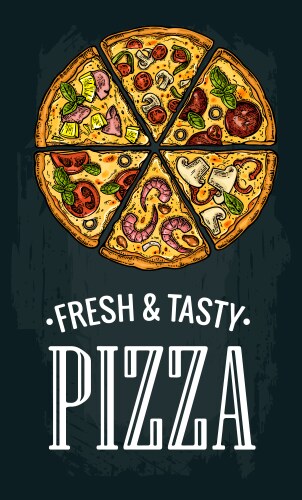 Horizontal poster slice pizza pepperoni hawaiian Vector Image