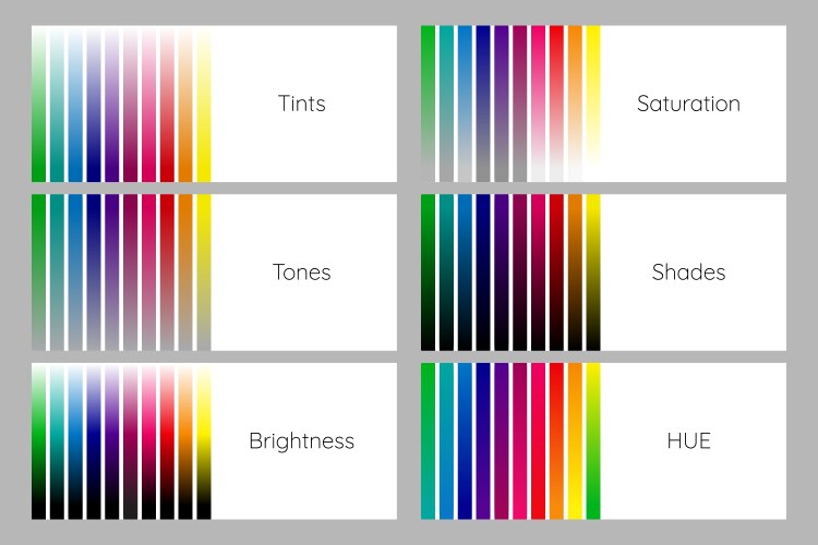 Black color shades swatches palette with names Vector Image