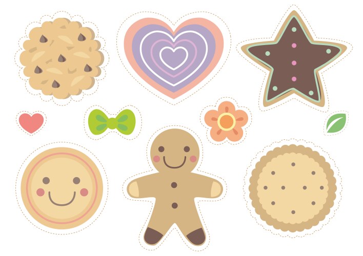 Cartoon color round cookies icons set Royalty Free Vector