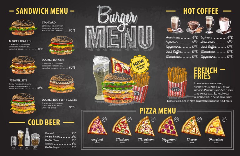Vintage burger menu design fast food Royalty Free Vector