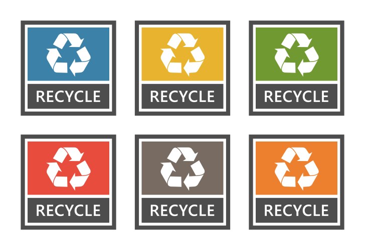 Waste management labels set sorting Royalty Free Vector