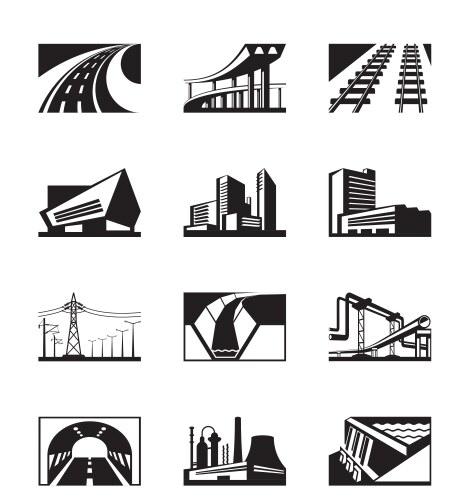 Industrial factories panorama set black building Vector Image