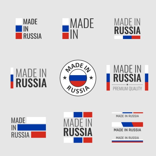 Made in russia labels set russian product icons Vector Image