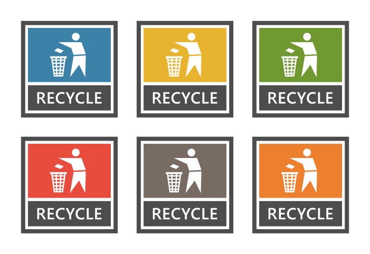 Waste management labels set sorting Royalty Free Vector