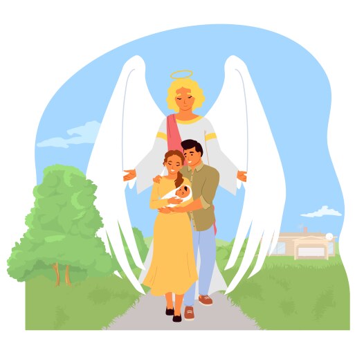 Angel keeper protecting covering with wings young Vector Image