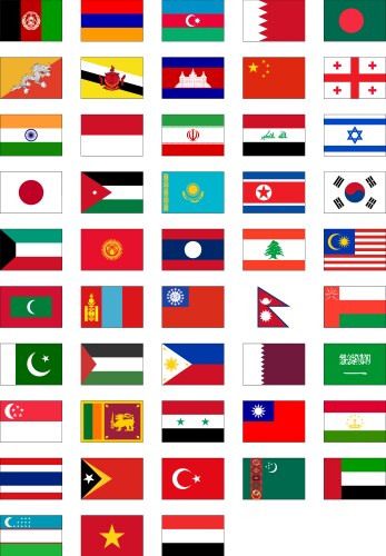 Set flags asian countries all asia flag Royalty Free Vector