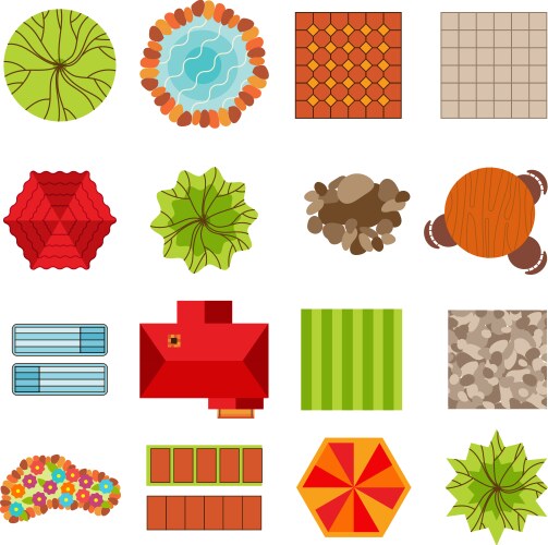 Top view landscape isolated objects Royalty Free Vector