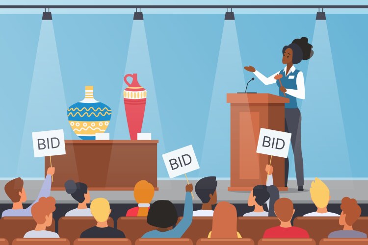 Auction and bidding flat Royalty Free Vector Image