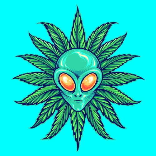 Weed alien cannabis mandala with fire Royalty Free Vector